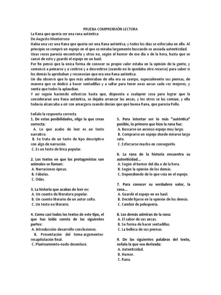Test de Comprensión Lectora | PDF | Verbo | Narrativa