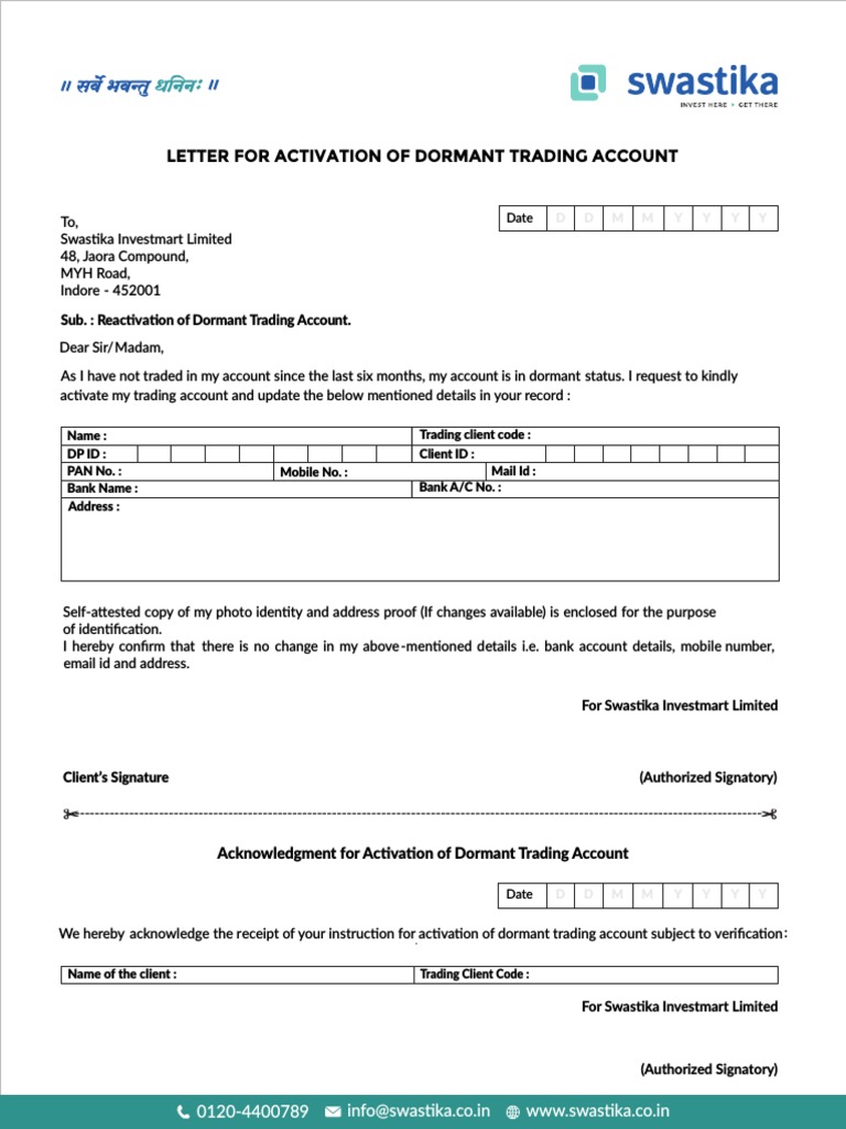 Dormant Trading Account Reactivation Request | PDF