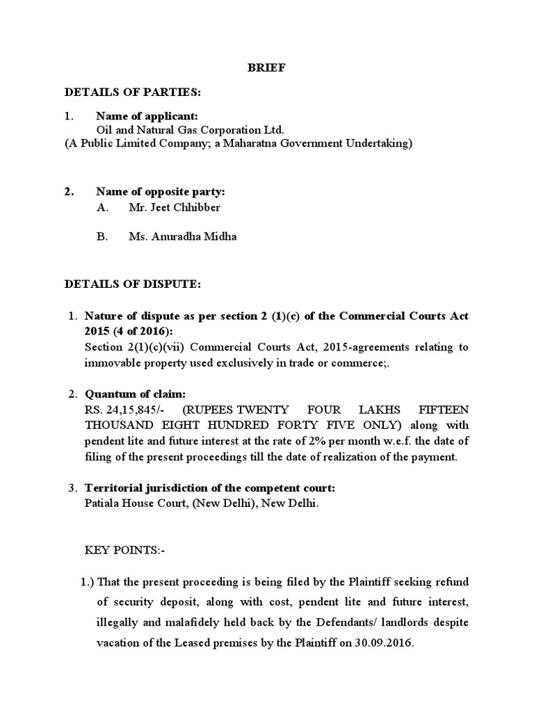 Brief Details of Parties | PDF | Lease | Landlord