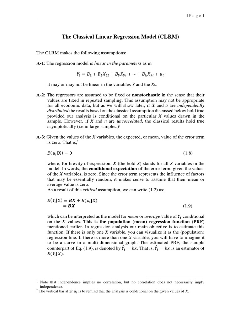 Lecture # 2 (The Classical Linear Regression Model) PDF | PDF ...