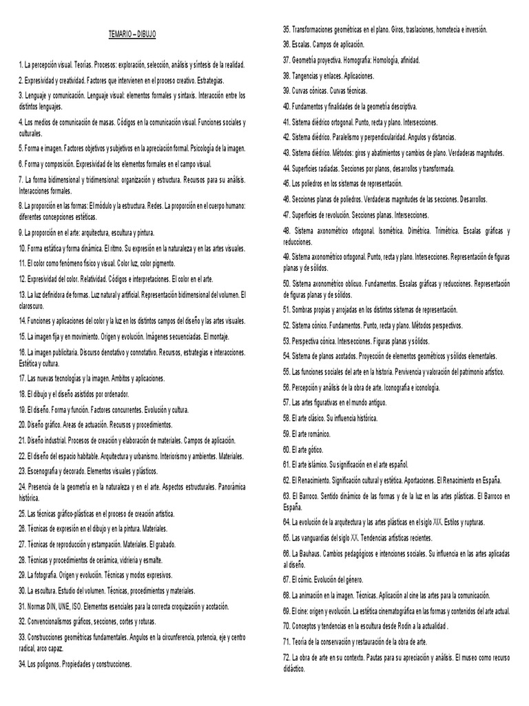 Temario - Dibujo Secundaria | PDF | Diseño | Dibujo