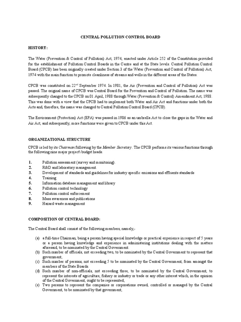 Central Pollution Control Board (CPCB) | PDF | Environmental Issues ...
