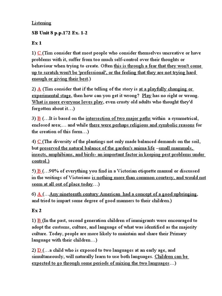 SB Unit 8 p.p.172 Ex. 1-2 Ex1 | PDF | Etiquette