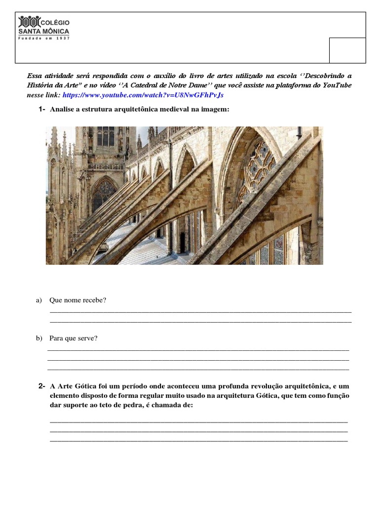 Atividade Complementar Arte 7° Ano | PDF | Arquitetura gótica | Escultura