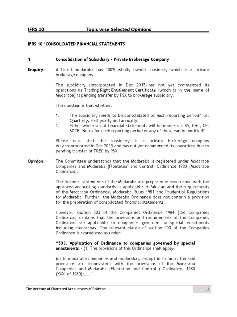 IFRS-10 Selected Opinion by ICAP | PDF | International Financial ...