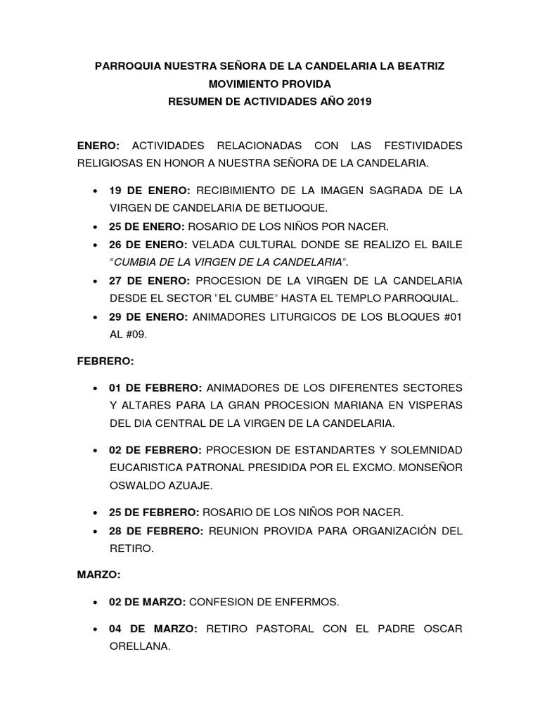 Informe Resumen Provida.2019. | PDF | Liturgia Catolica | Rituales ...