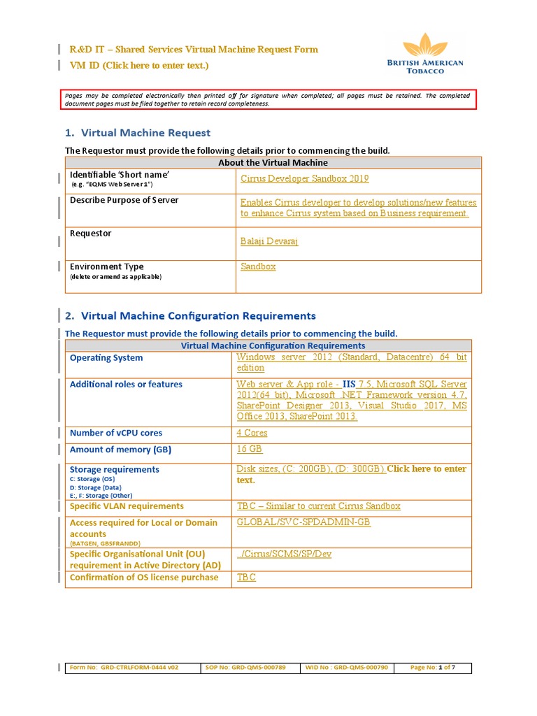 Cirrus - VM Request Form v2 | PDF | Virtual Machine | Operating System