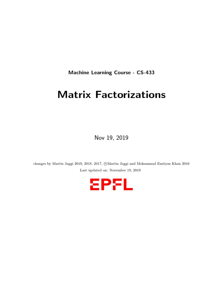 Machine Learning Course - Matrix Factorization | PDF | Algebra ...