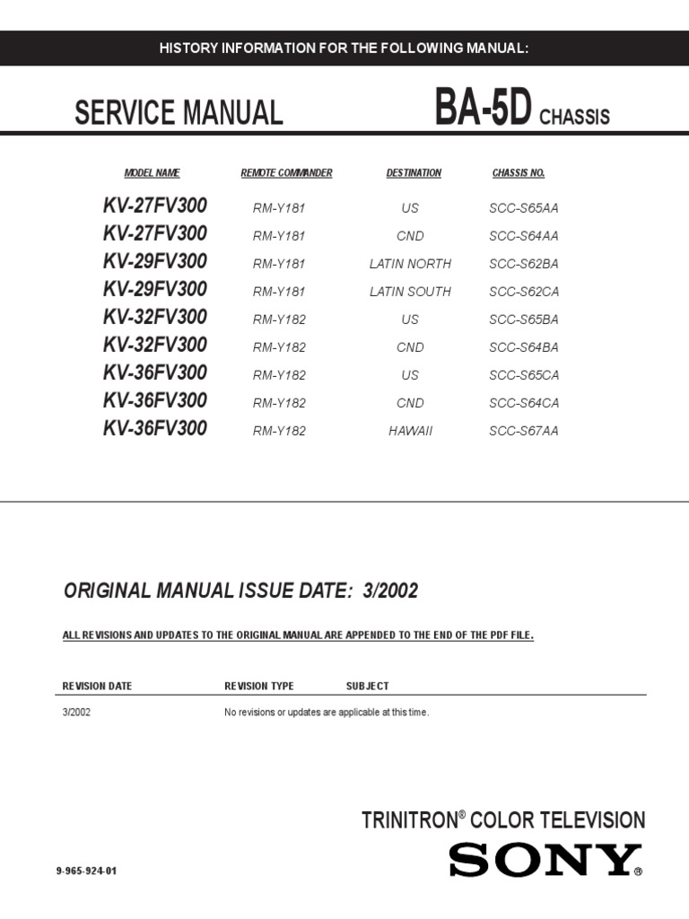 Sony KV-@@FV300 or BA-5D Chassis TV Sets PDF | Download Free PDF ...