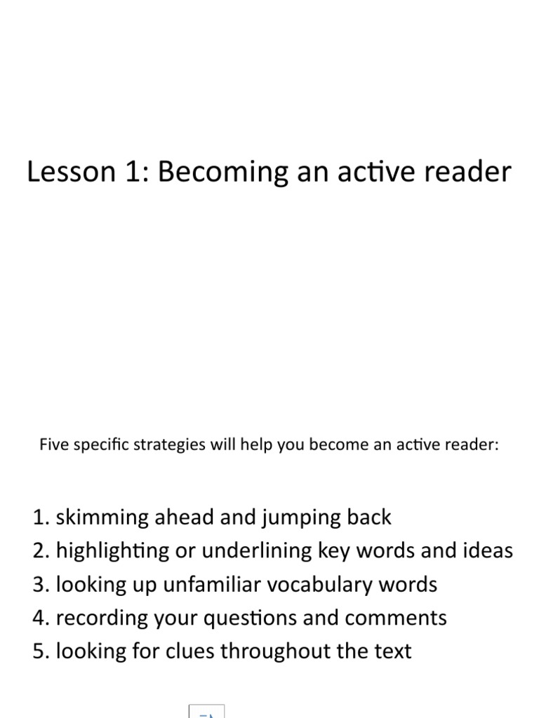 Lesson 1: Becoming An Active Reader | PDF
