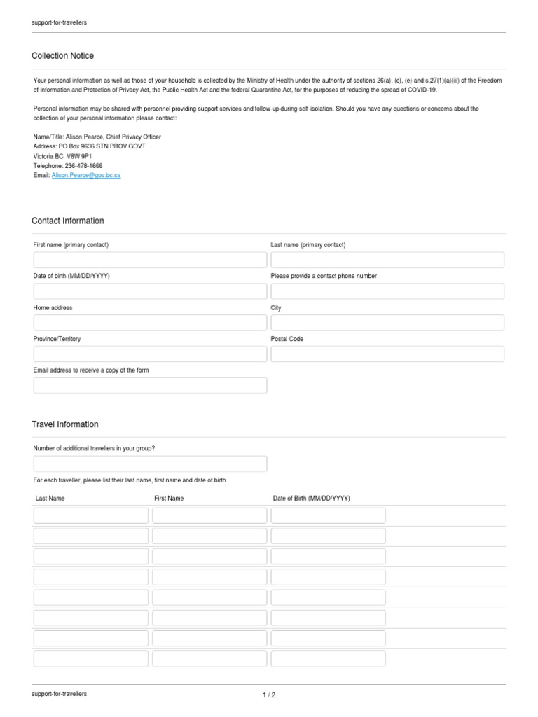 Self-isolation plan: Form from B.C. government | Wellness