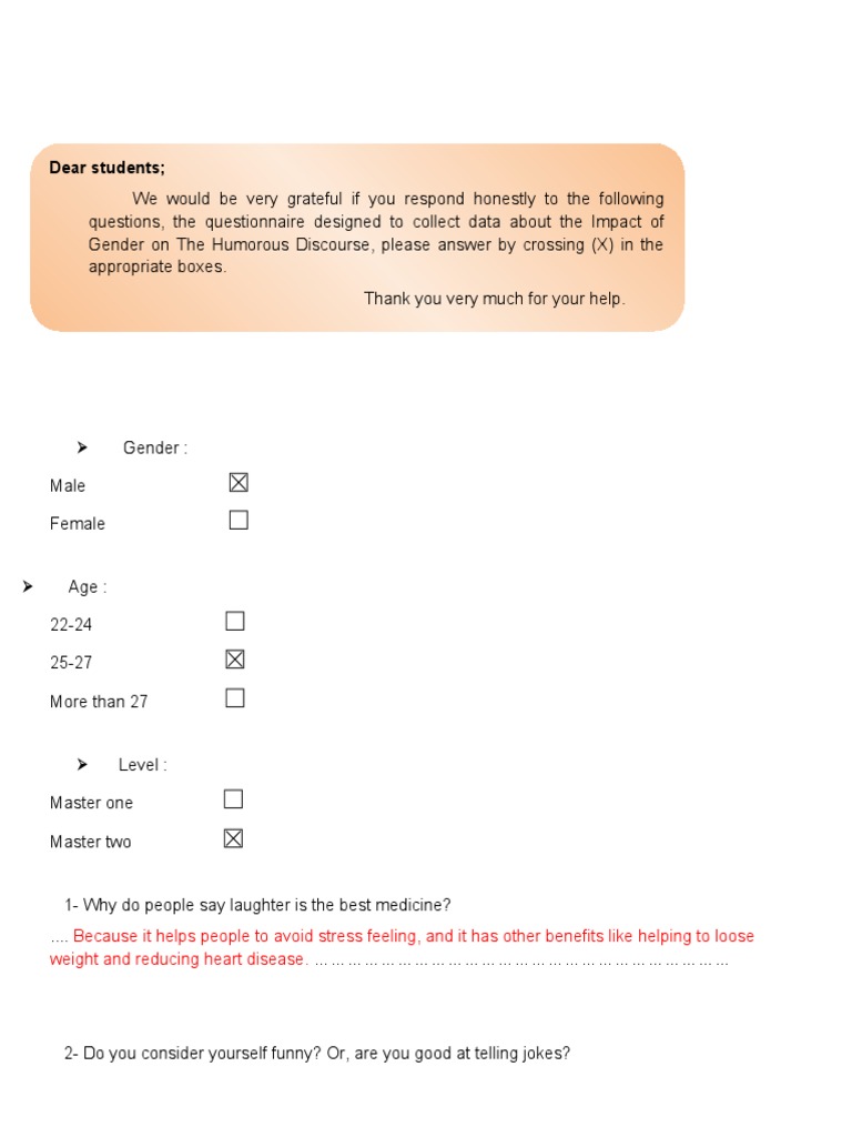 Questionnaire | PDF | Humour | Jokes