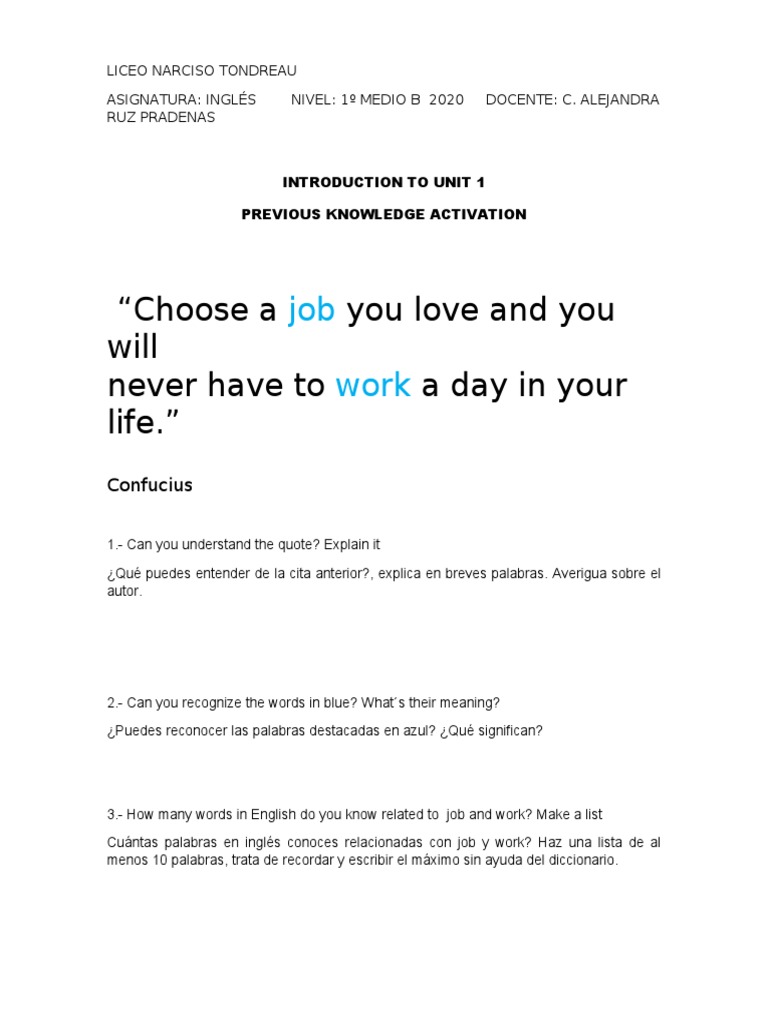 1°m B Pre Unit 1 | PDF