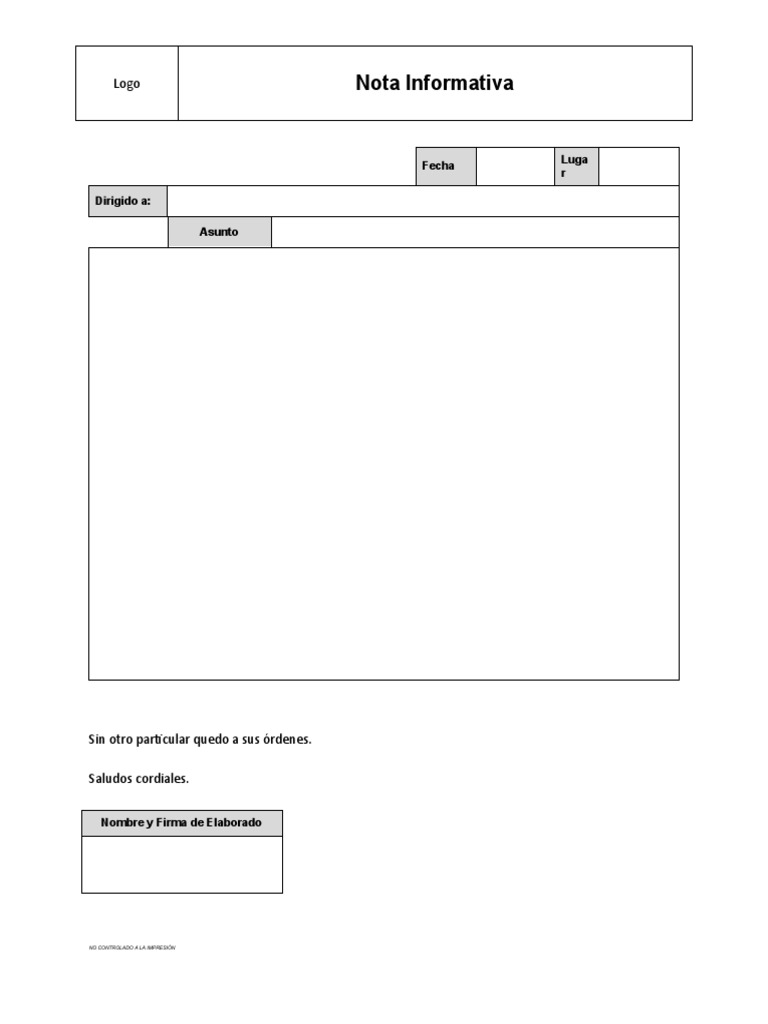Modelo de Nota Informativa Laboral | PDF