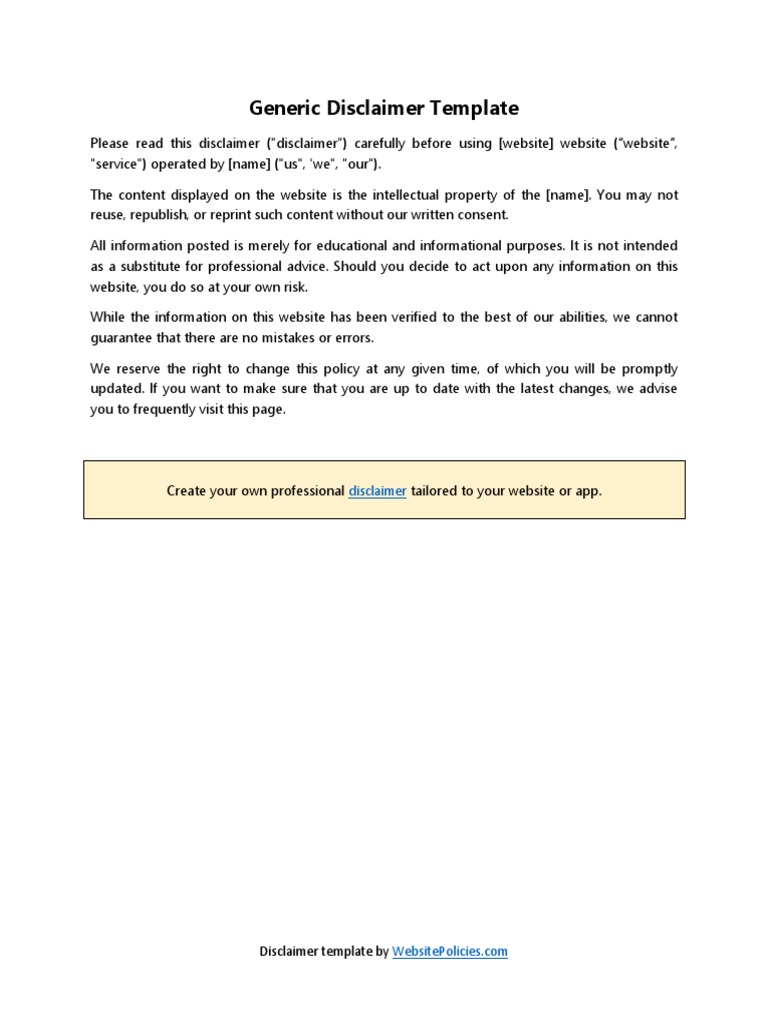 Disclaimer Template | PDF