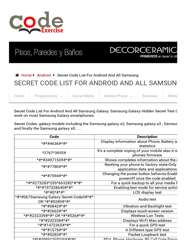 Secret Code List For Android and All Samsung - Code Exercise | PDF | Mobile Telecommunications ...