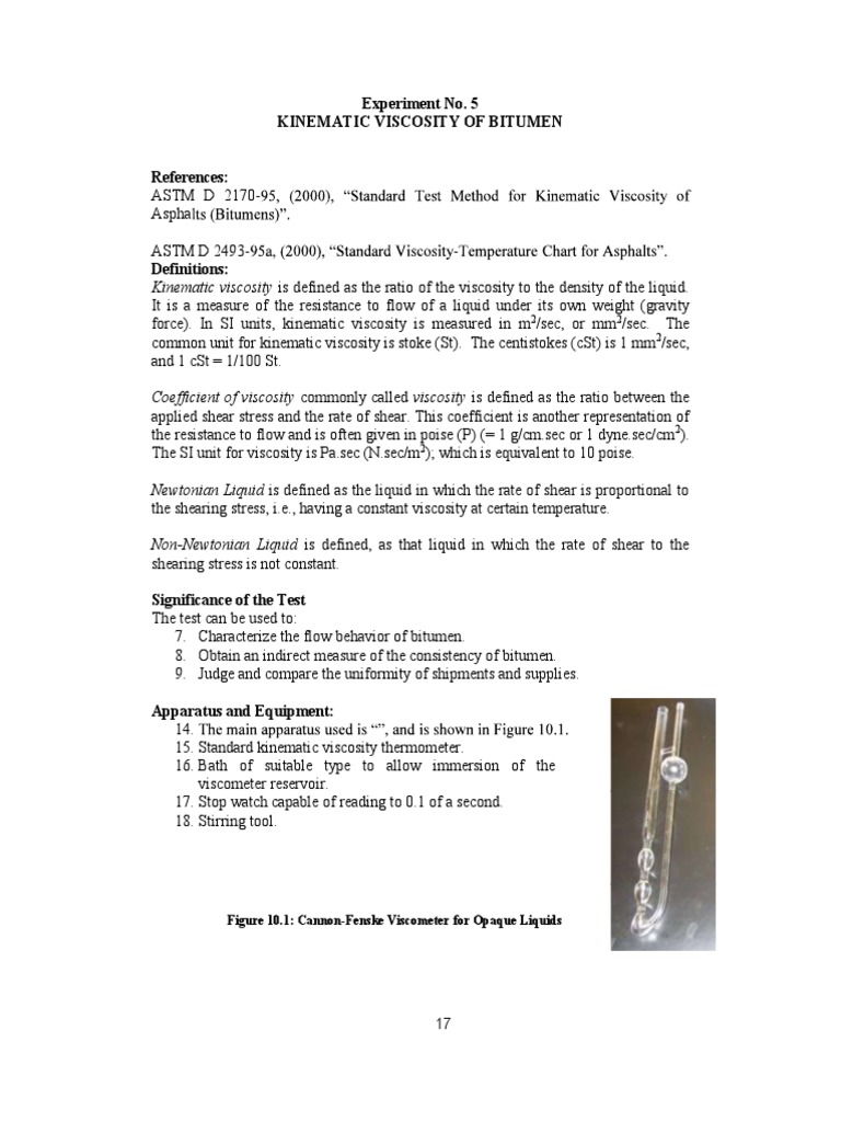 Experiment NO. 5 KINEMATIC VISCOSITY OF ASPHALT PDF | PDF | Viscosity ...