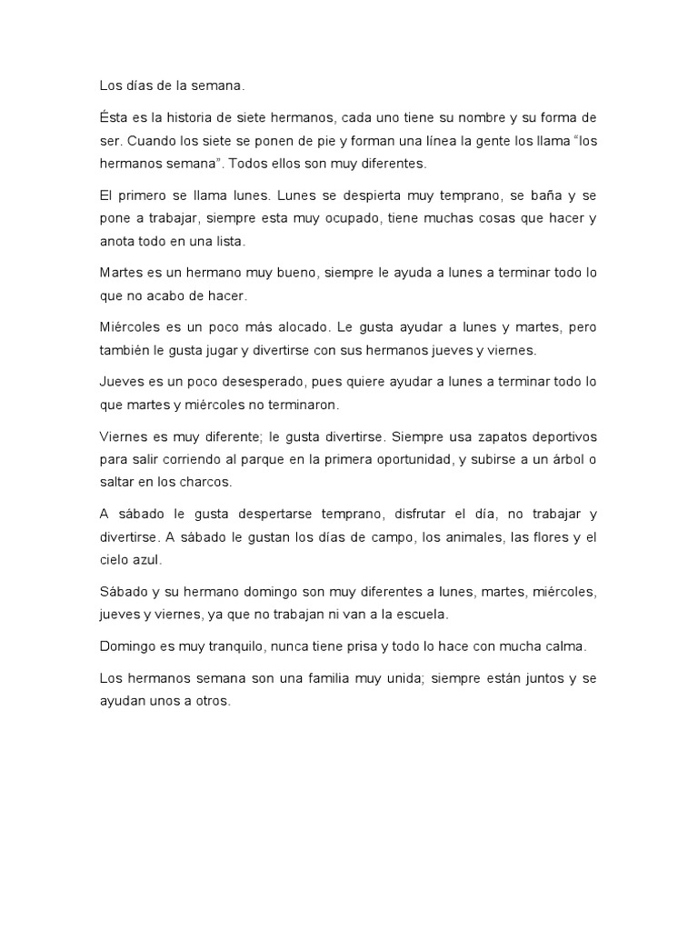Los Días de La Semana - Cuento | PDF