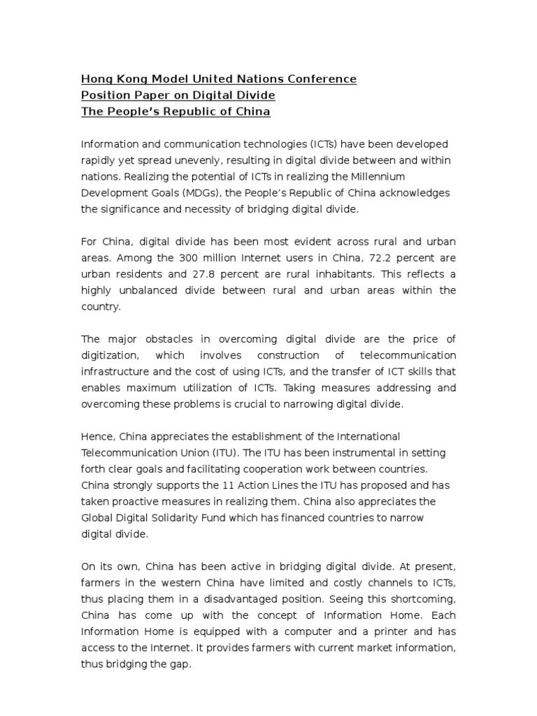 GA Digital Divide - China - Position Paper | PDF | International ...