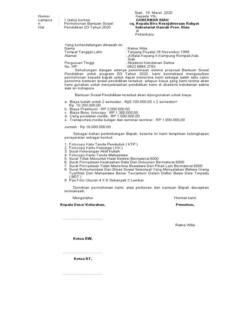 Lampiran Permohonan Bantuan Sosial Pendidikan | PDF | Ilmu Sosial | Kesehatan Holistik