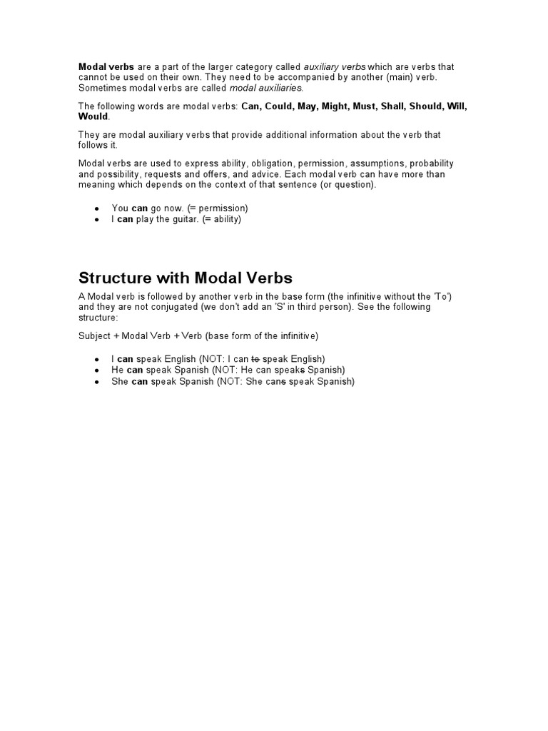 Structure With Modal Verbs: Modal Verbs Are A Part of The Larger ...