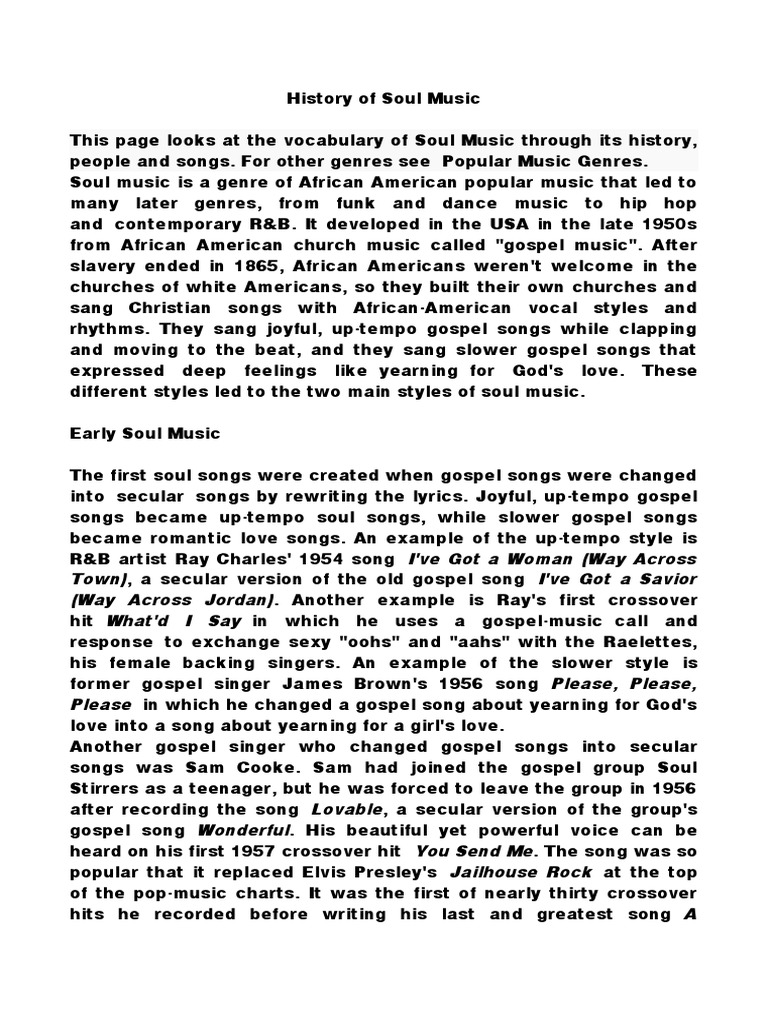 Origins and Evolution of Soul Music | PDF | Soul Music | Contemporary Music