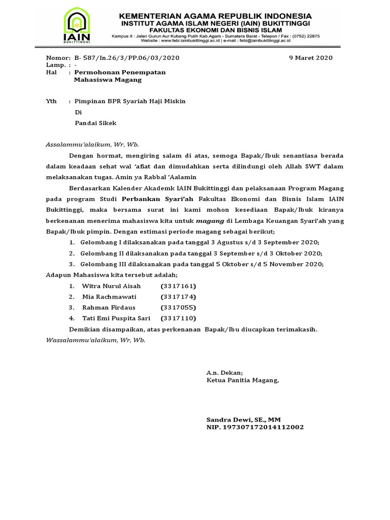 Surat Permohonan Magang 1 | PDF