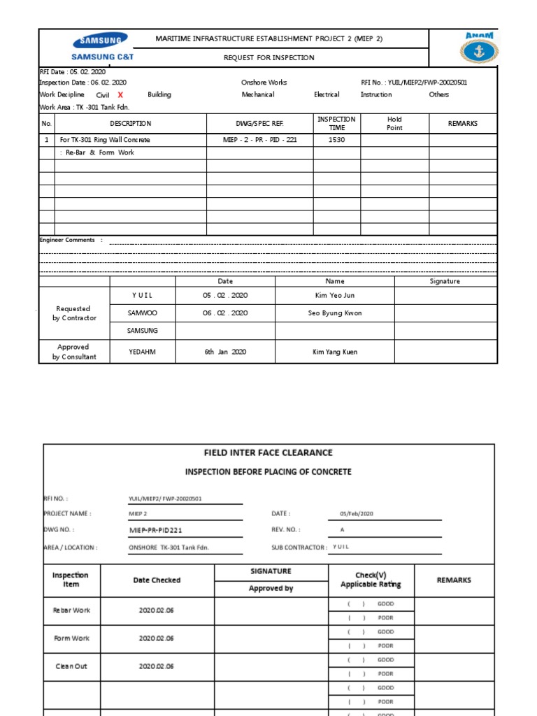 RFI (TK01 Ringwall Rebar Form) | PDF | Building Materials | Building ...