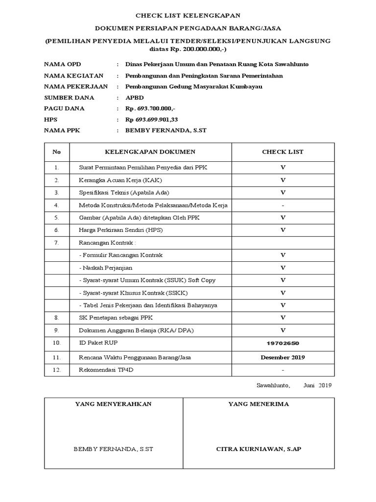 Checklist Kelengkapan Dokumen Pengadaan Konstruksi | PDF