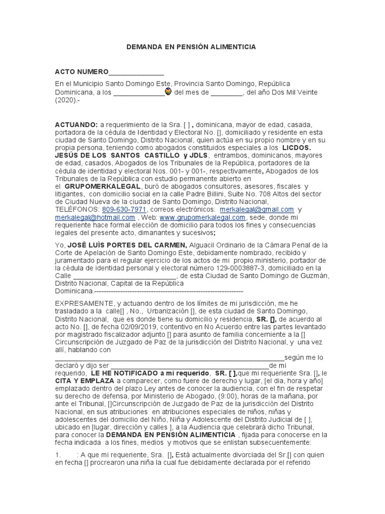 Demanda En Pensión Alimenticia Pdf Pensión Alimenticia República
