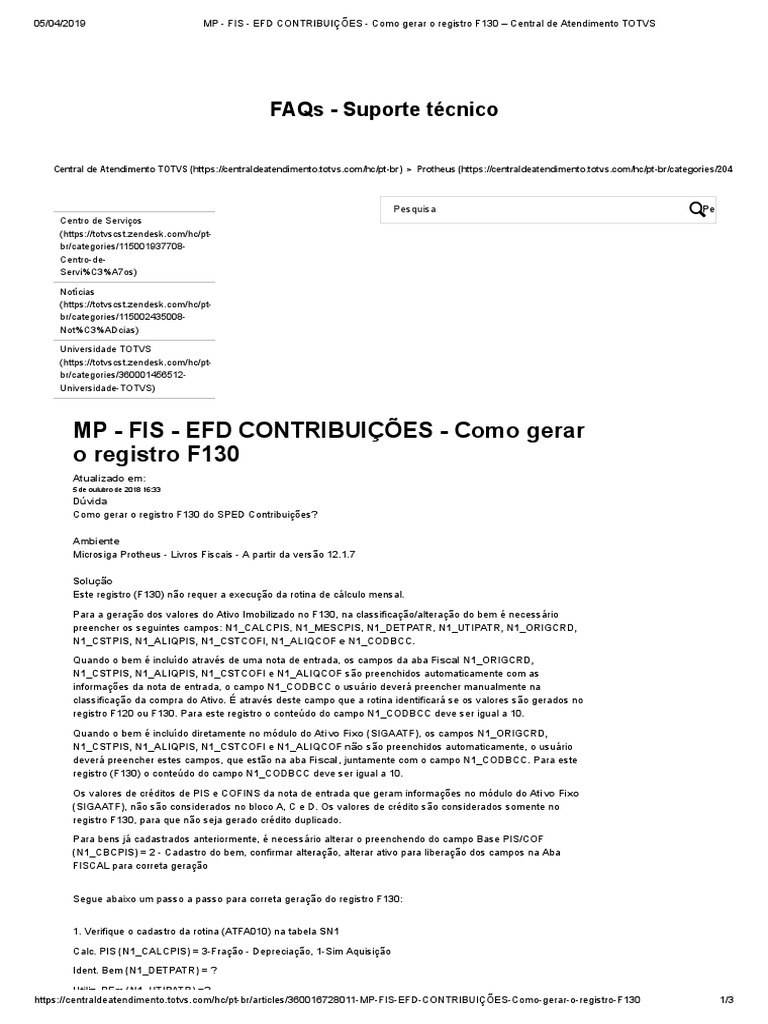 MP - FIS - EFD CONTRIBUIÇÕES - Como Gerar o Registro F130 - Central de ...