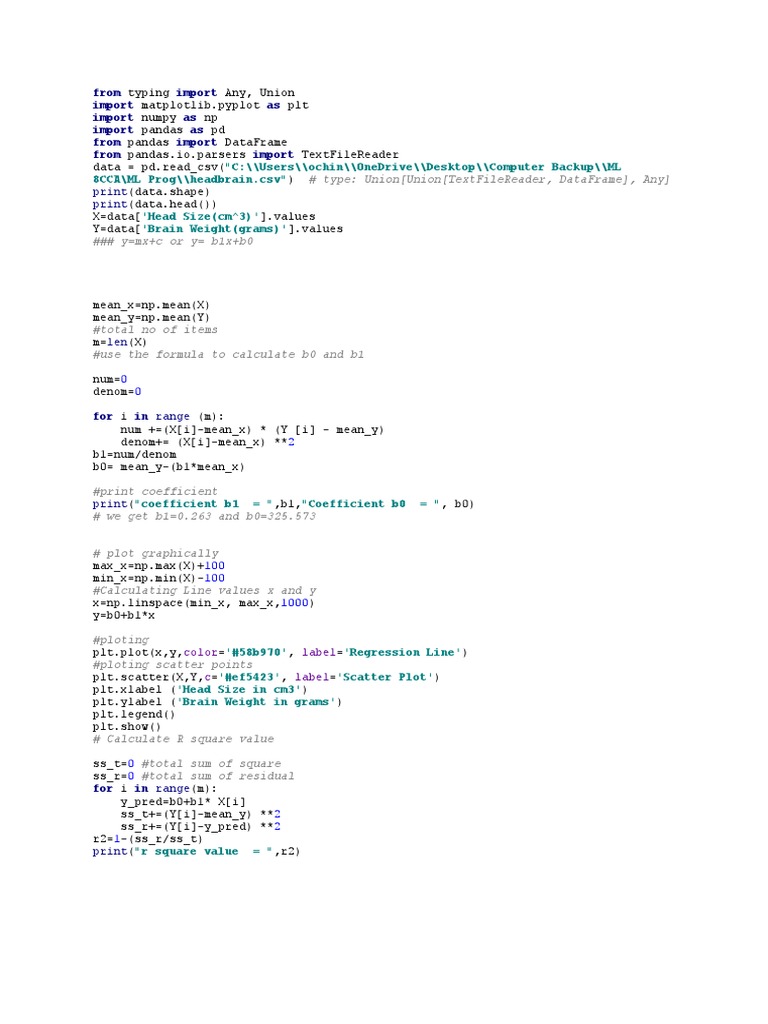 LINEAR REGRESSION (Using Python) | PDF