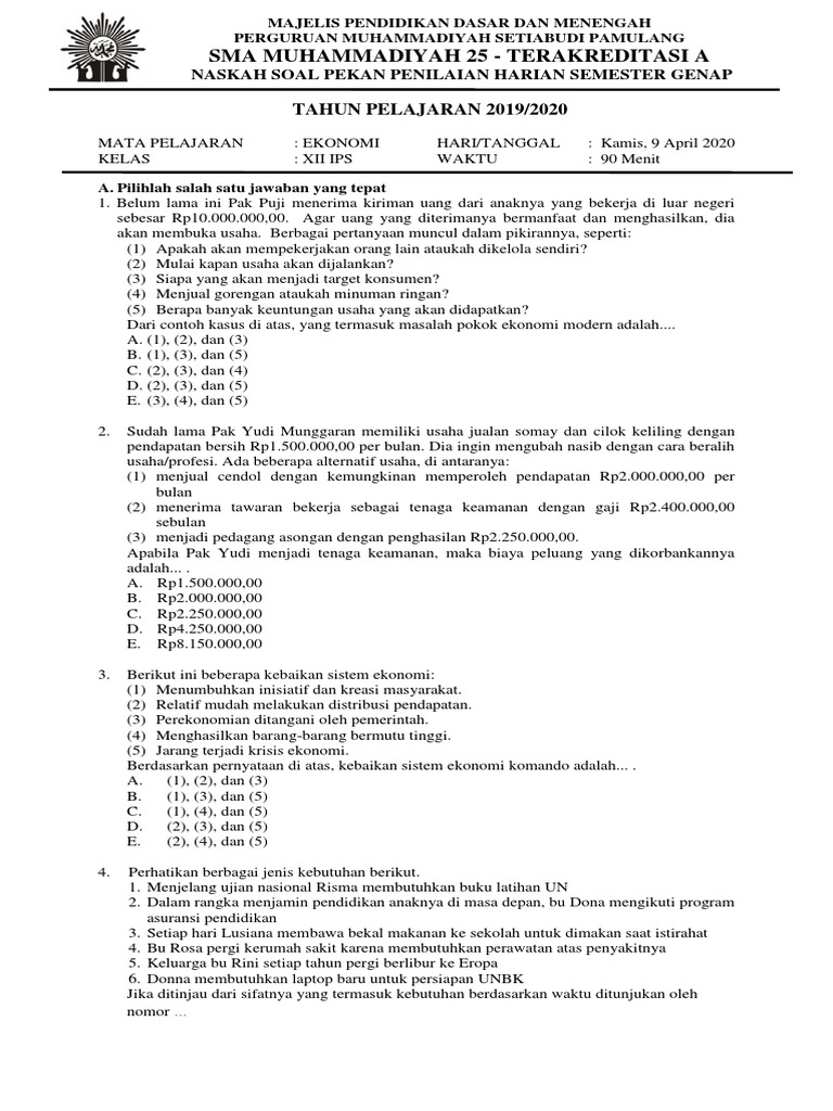 Soal PPH Ekonomi Kelas XII IPS | PDF