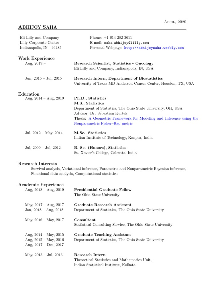 A Saha CV | PDF | Statistical Inference | Statistics