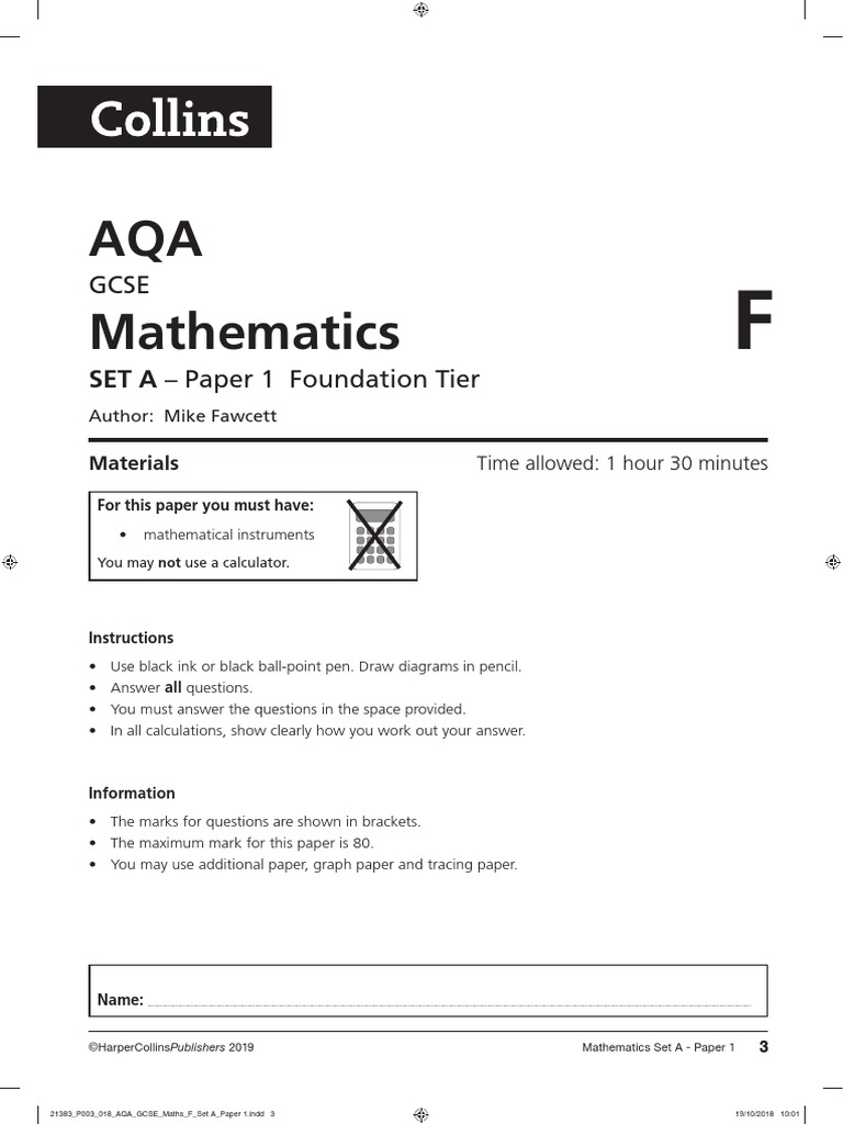 AQA GCSE Maths Paper 1 Foundation Tier | Download Free PDF | Teaching ...