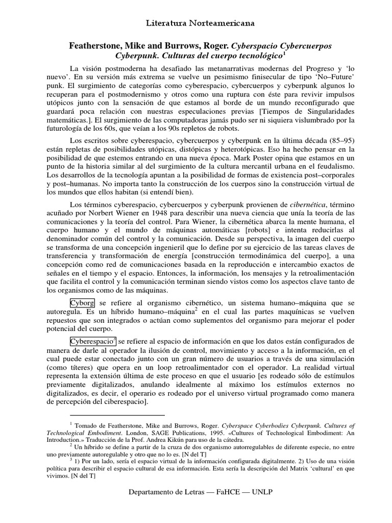 Mike Featherston y Roger Burrows. Cyberespacio, Cybercuerpos, Cyberpunk ...