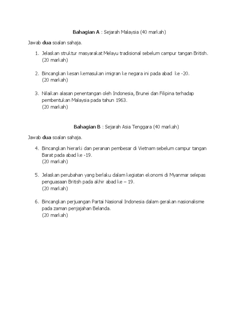 Soalan Sej Sem 3 (P 1) | PDF