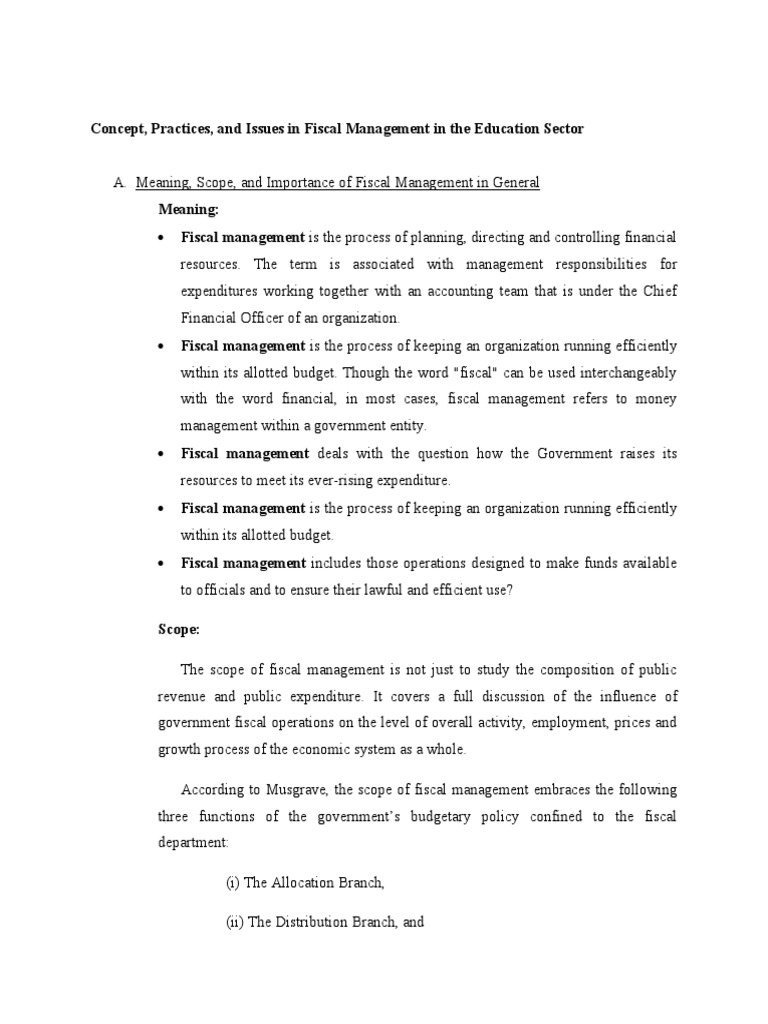 Concept, Practices, and Issues in Fiscal Management in The Education ...