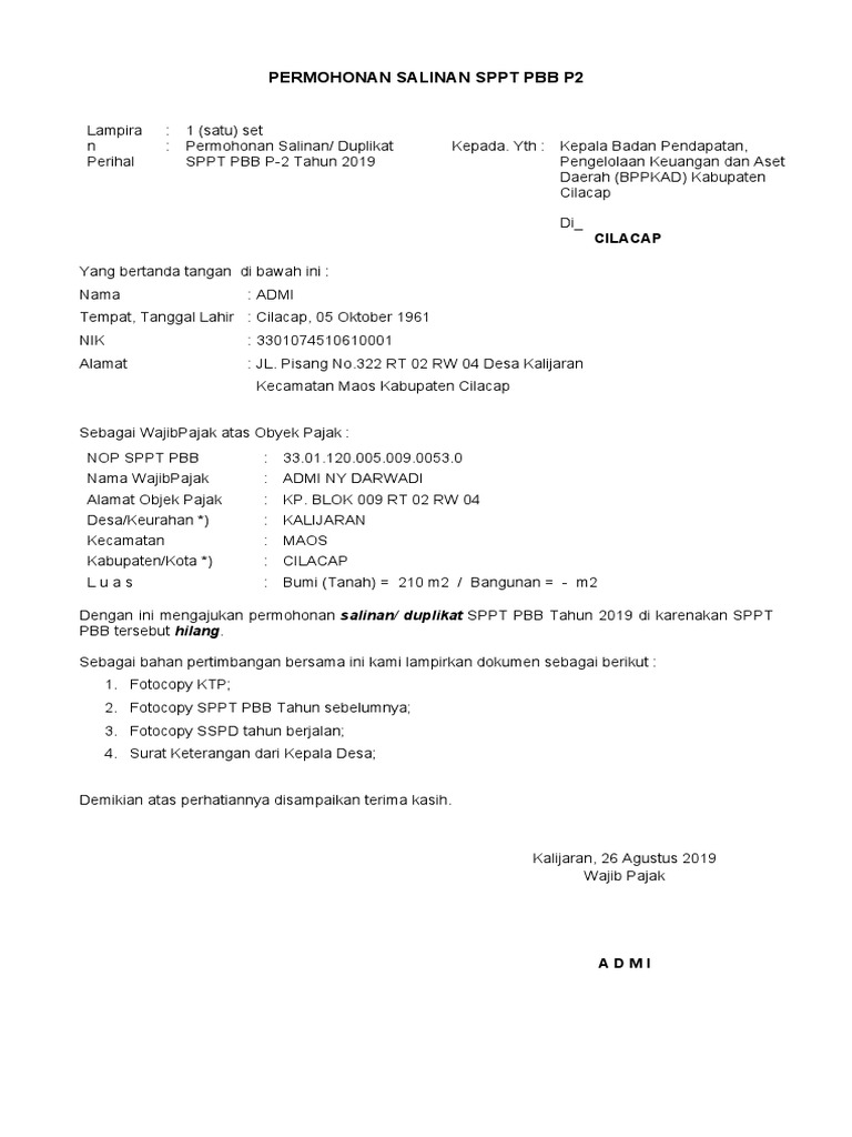 Permohonan Salinan SPPT PBB P2 | PDF