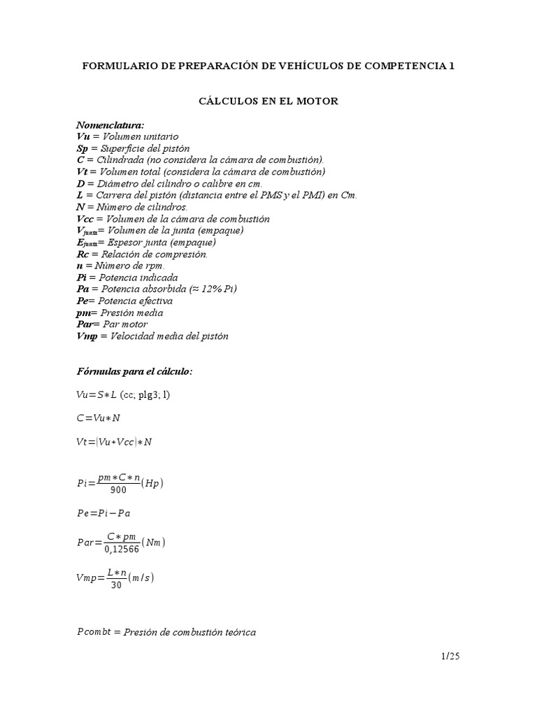 FORMULARIO | PDF | Motor de combustión interna | Pistón