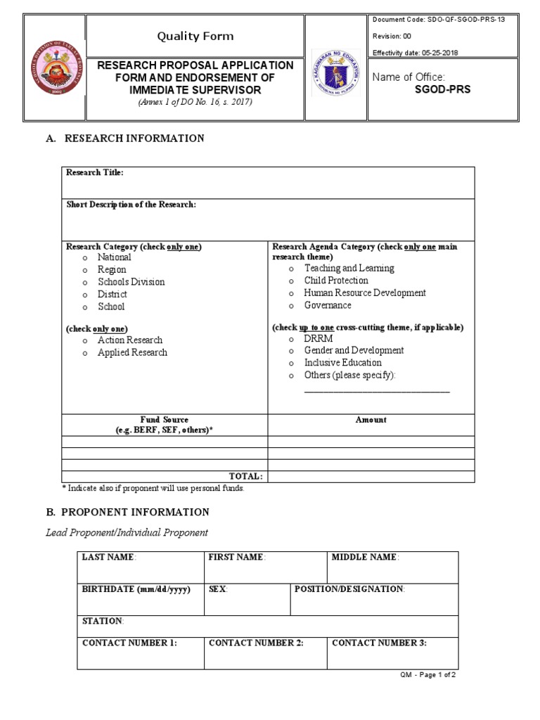 Research Proposal Form & Supervisor Endorsement | PDF | Academic Degree