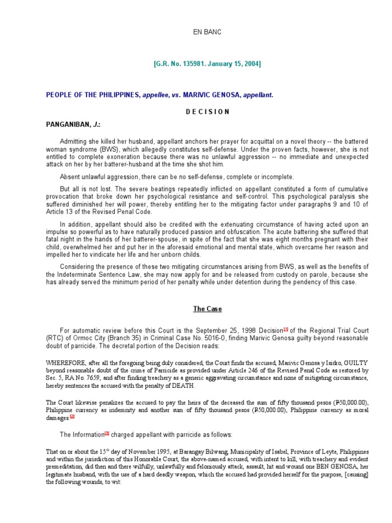 PEOPLE OF THE PHILIPPINES, Appellee, vs. MARIVIC GENOSA, Appellant ...