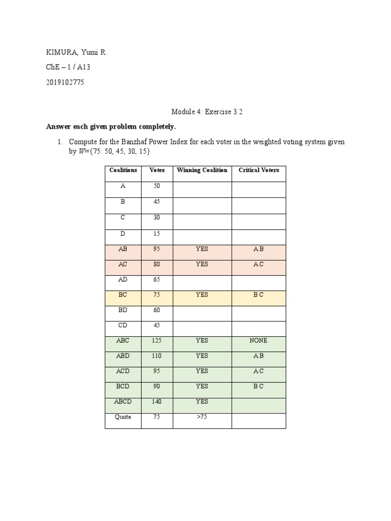 Banzhaf Power Index Calculation Guide | PDF | Economics Of Uncertainty ...