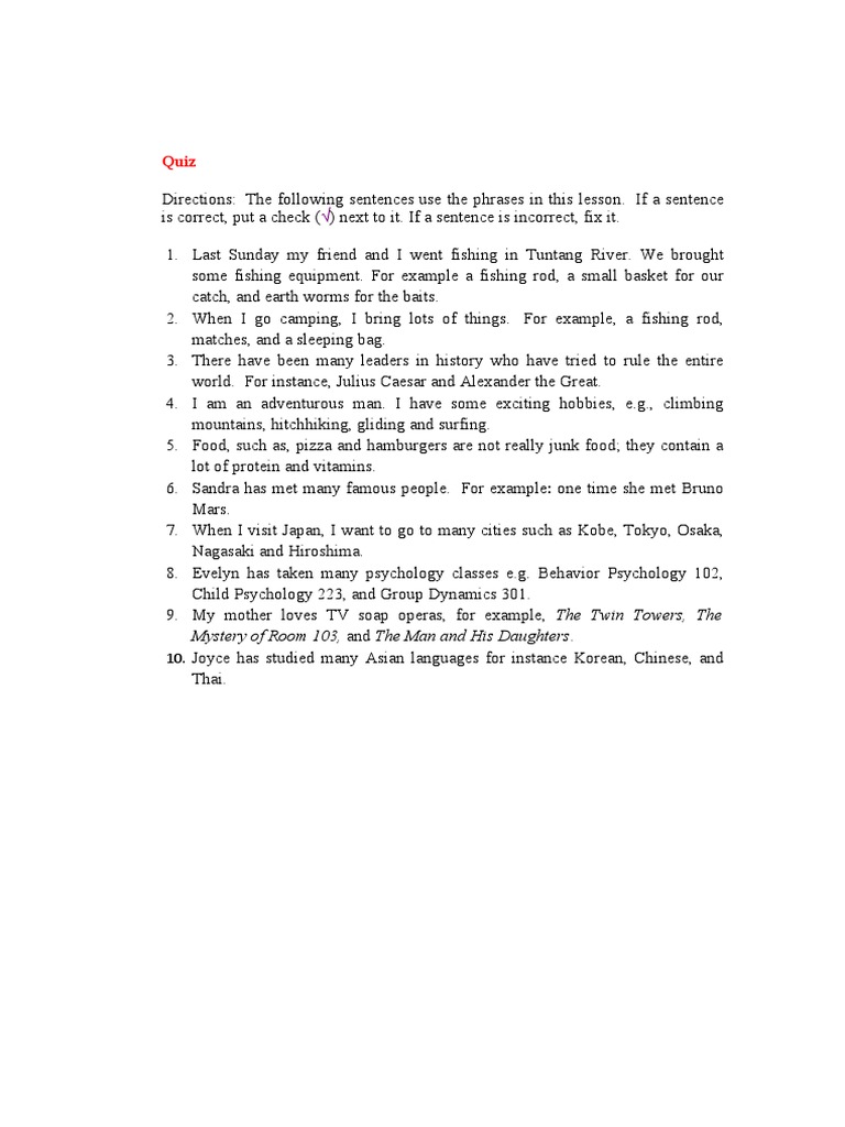 Phrases To Indicate Examples | PDF