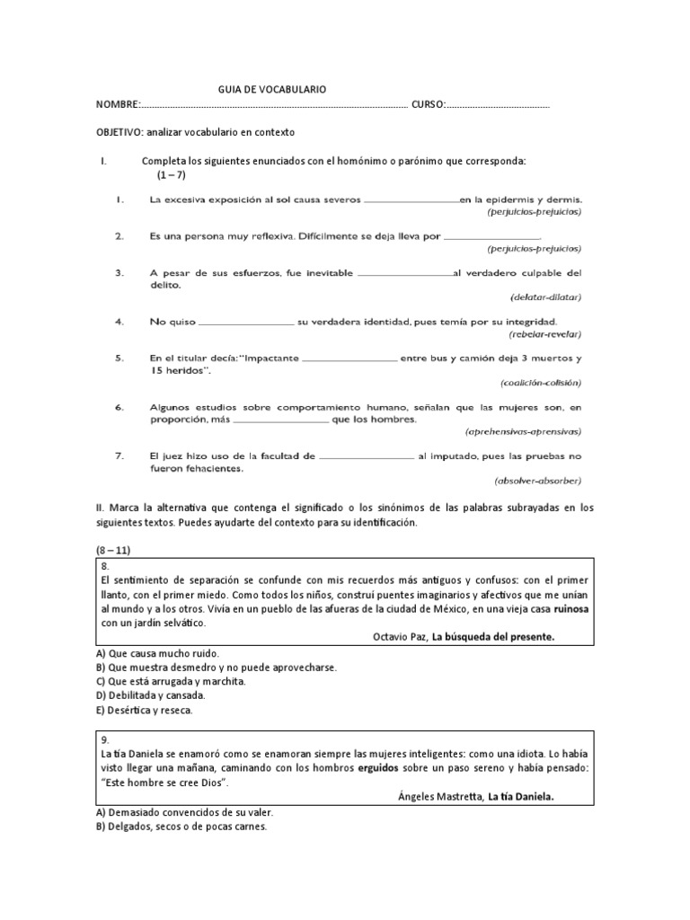 GUIA DE VOCABULARIO para Cuarto | PDF | Universo | Realidad