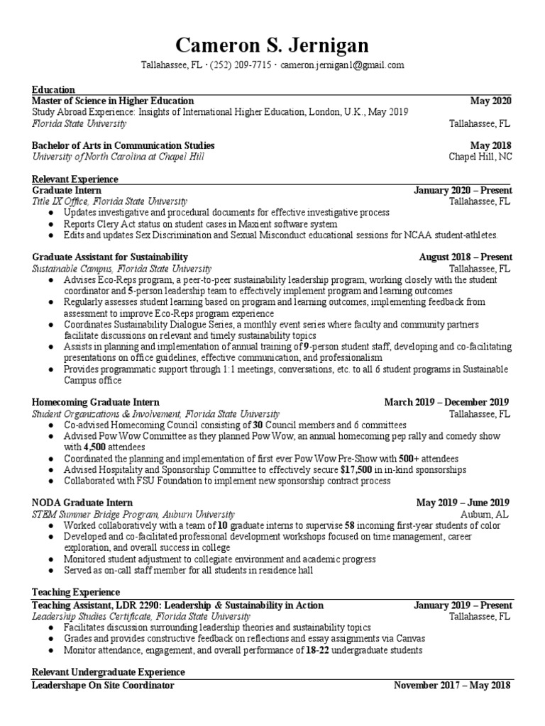 Cameron Jernigan Resume | PDF | University Of North Carolina At Chapel ...