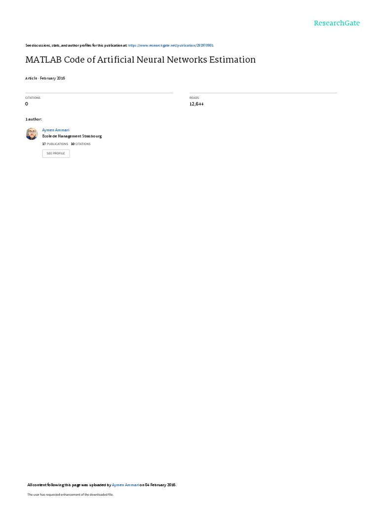 MATLAB Code of Artificial Neural Networks Estimation: February 2016 ...