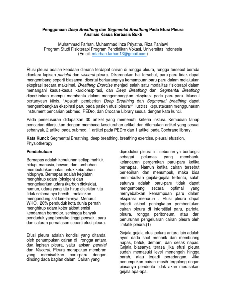 Penggunaan Deep Breathing Dan Segmental Breathing Pada Efusi Pleura | PDF