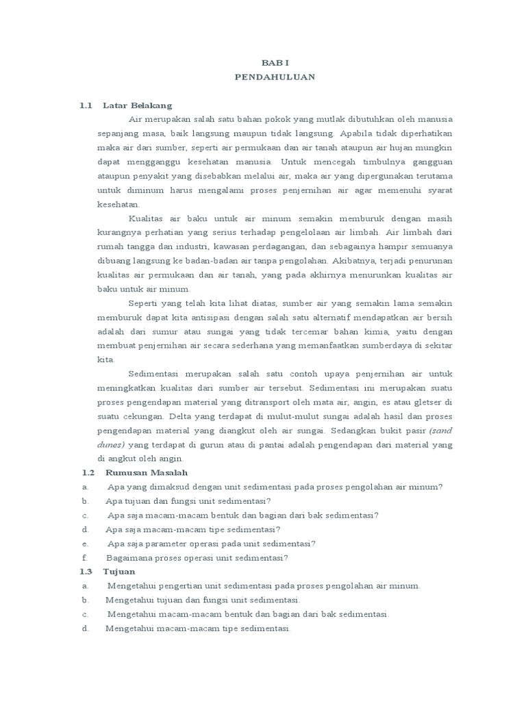 Proses Sedimentasi dalam Pengolahan Air | PDF