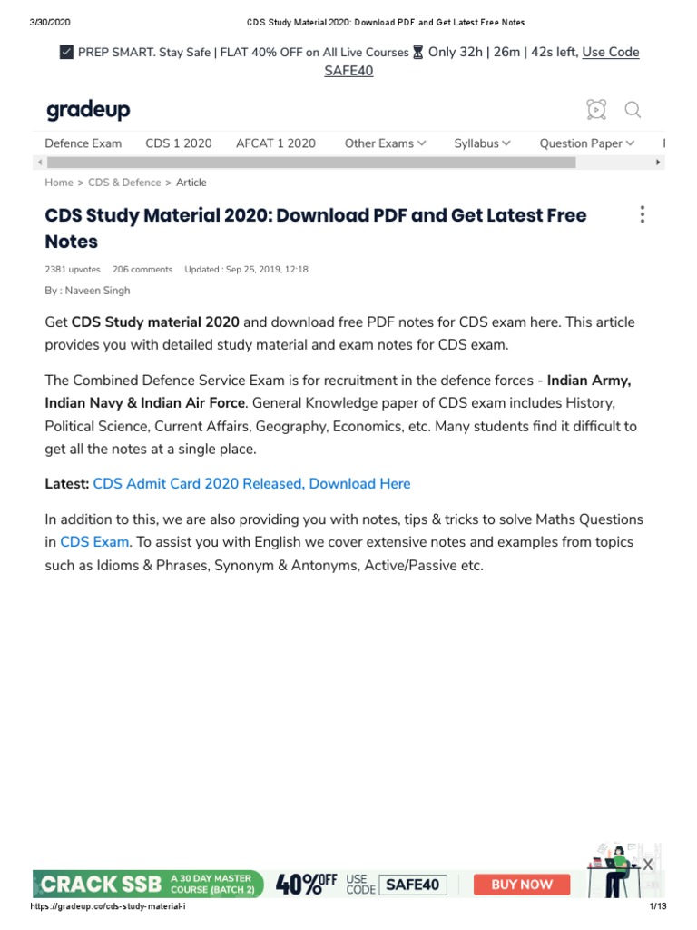 CDS Study Material 2020 - Download PDF and Get Latest Free Notes | PDF ...